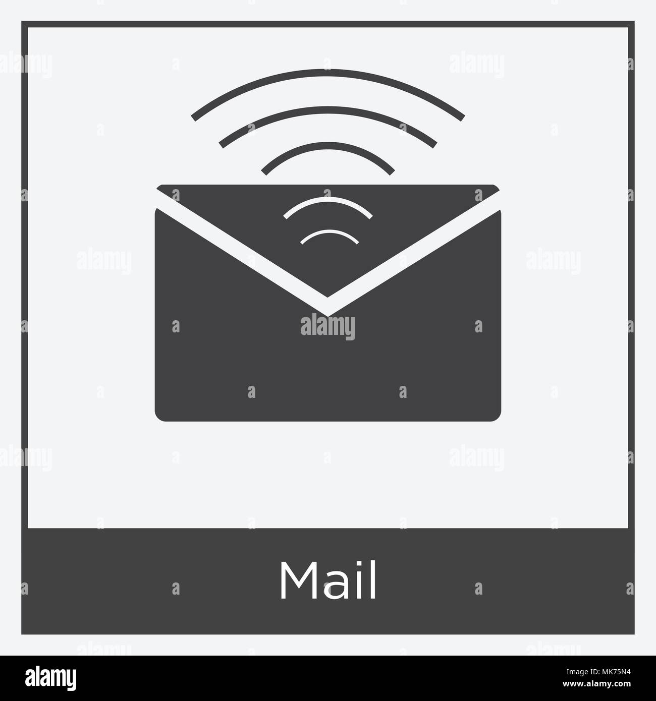 Mail icon isolated on white background with gray frame, sign and symbol ...