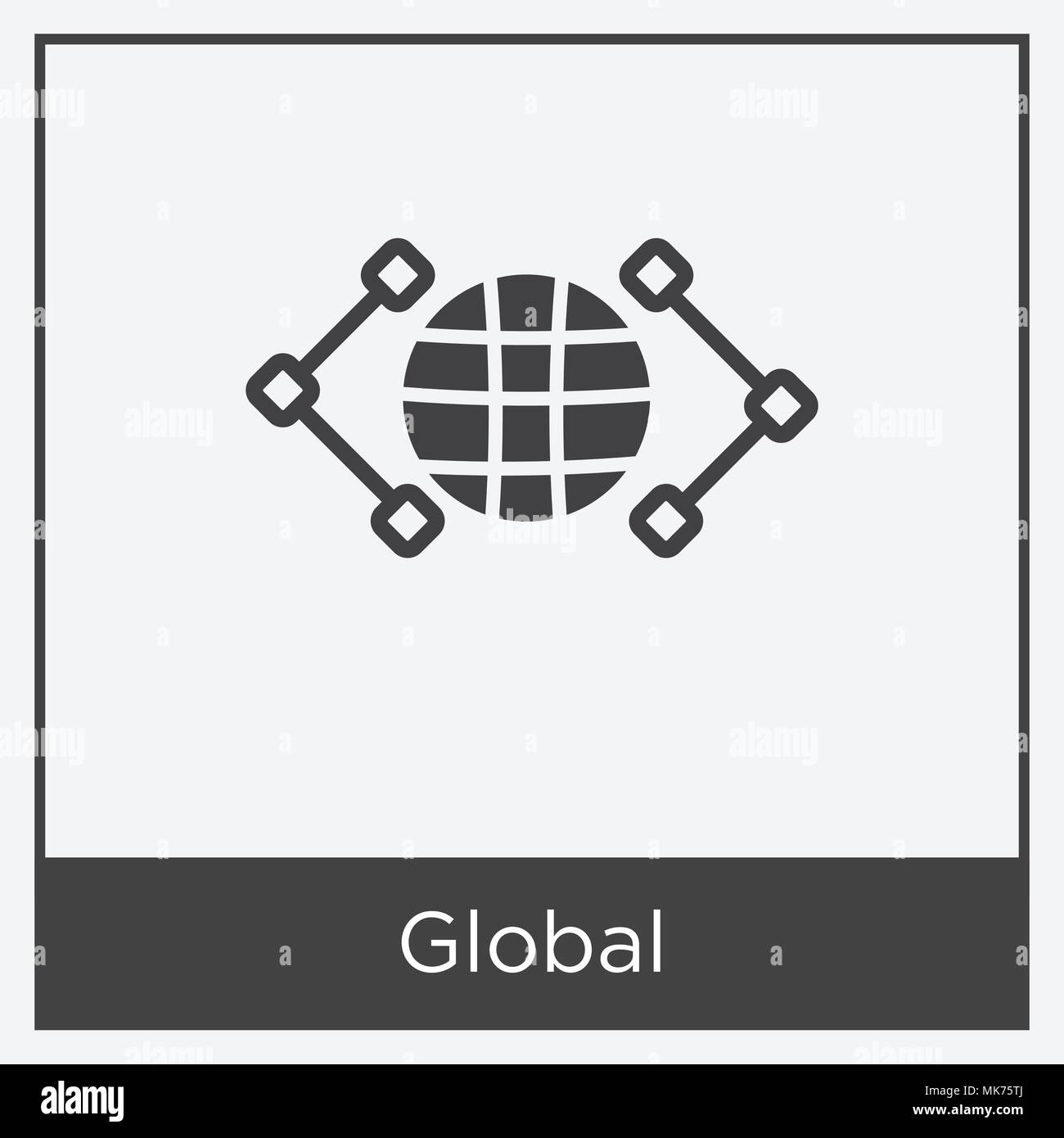 Global icon isolated on white background with gray frame, sign and ...