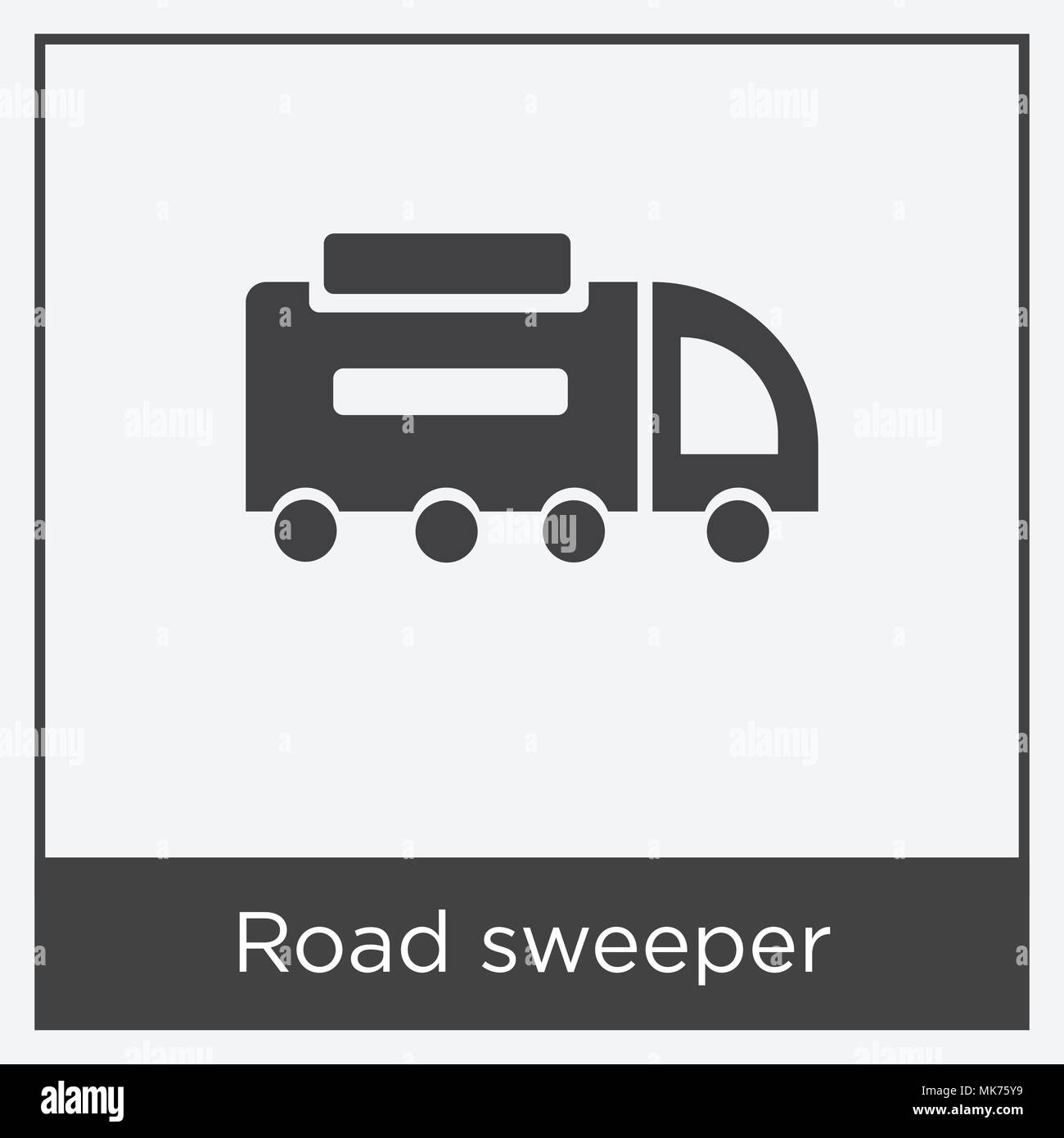 Road sweeper icon isolated on white background with gray frame, sign ...