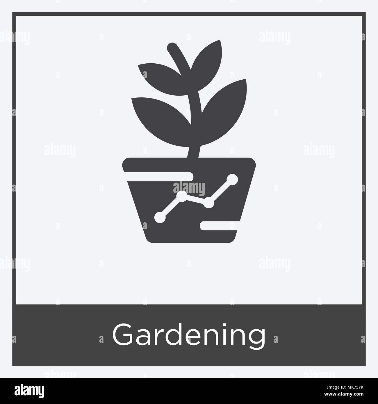 Gardening icon isolated on white background with gray frame, sign and ...