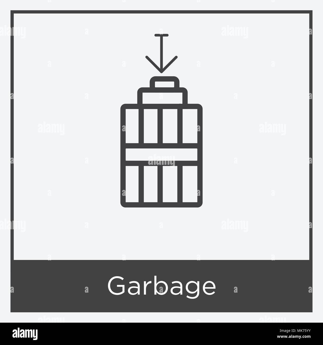 Garbage icon isolated on white background with gray frame, sign and ...