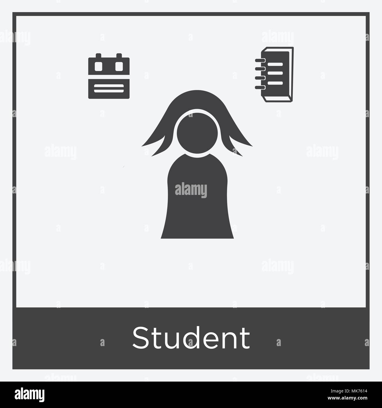 Student icon isolated on white background with gray frame, sign and ...