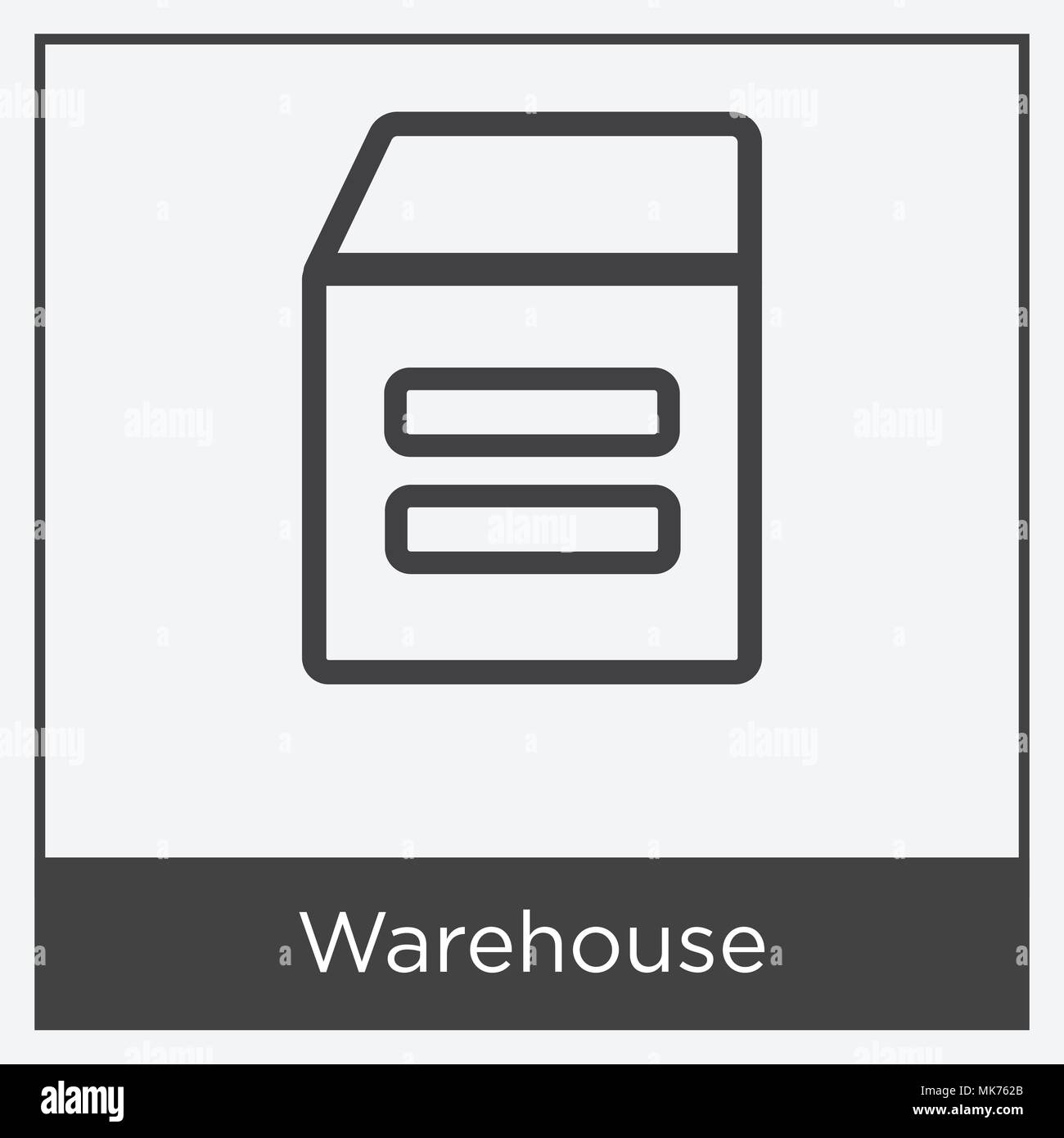 Warehouse icon isolated on white background with gray frame, sign and ...