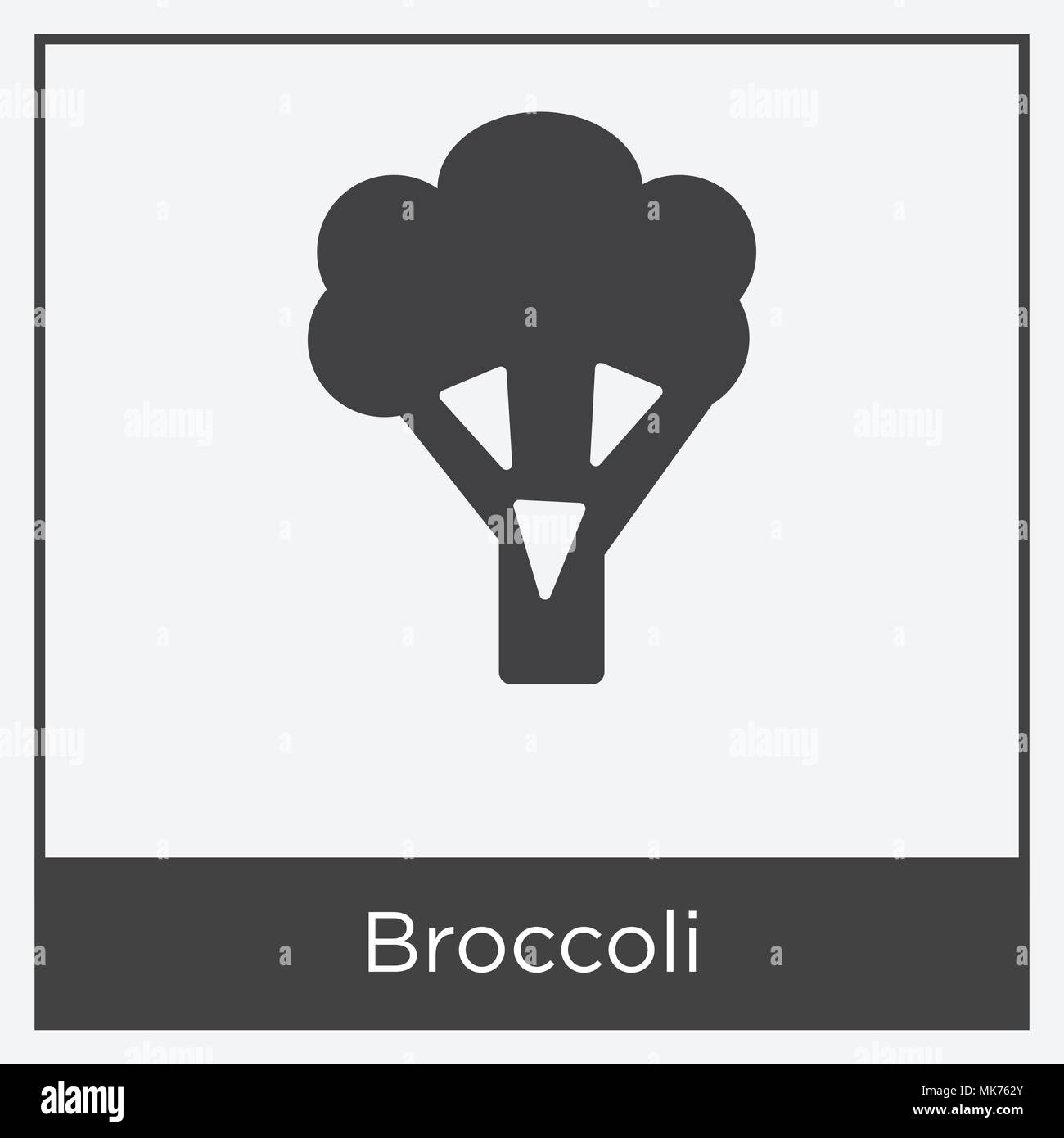 Broccoli icon isolated on white background with gray frame, sign and ...