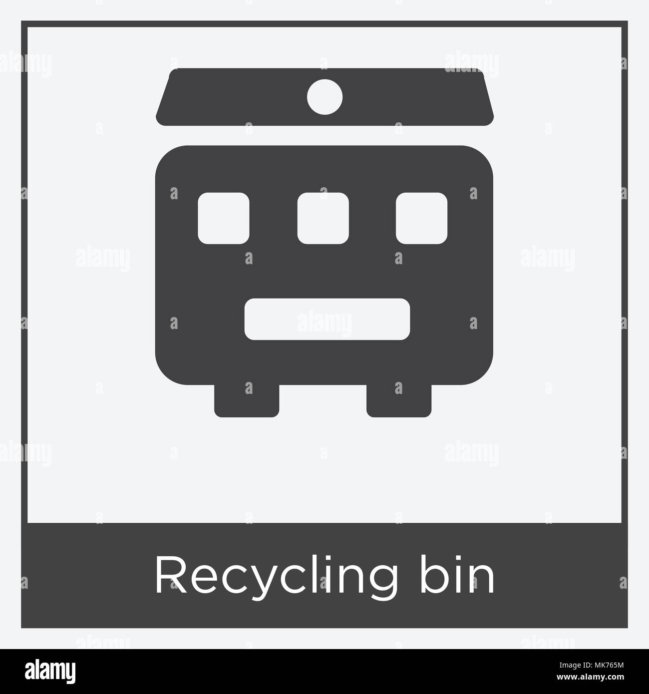 Recycling bin icon isolated on white background with gray frame, sign ...