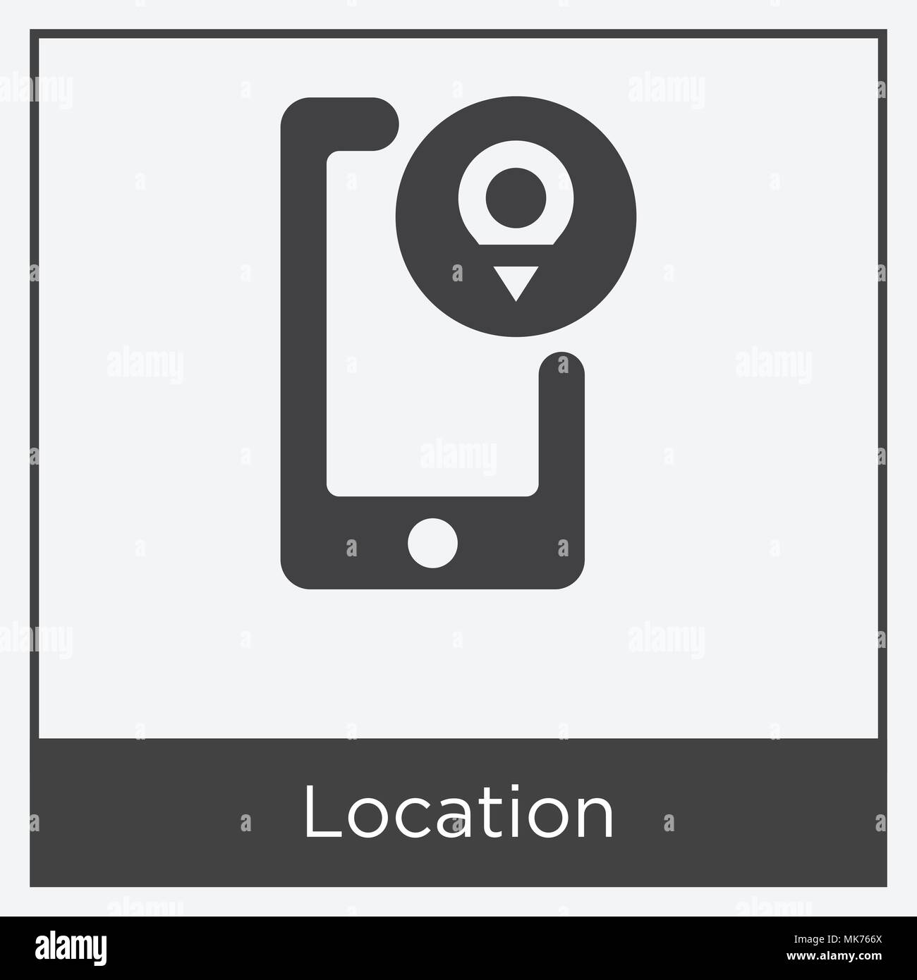 Location icon isolated on white background with gray frame, sign and ...
