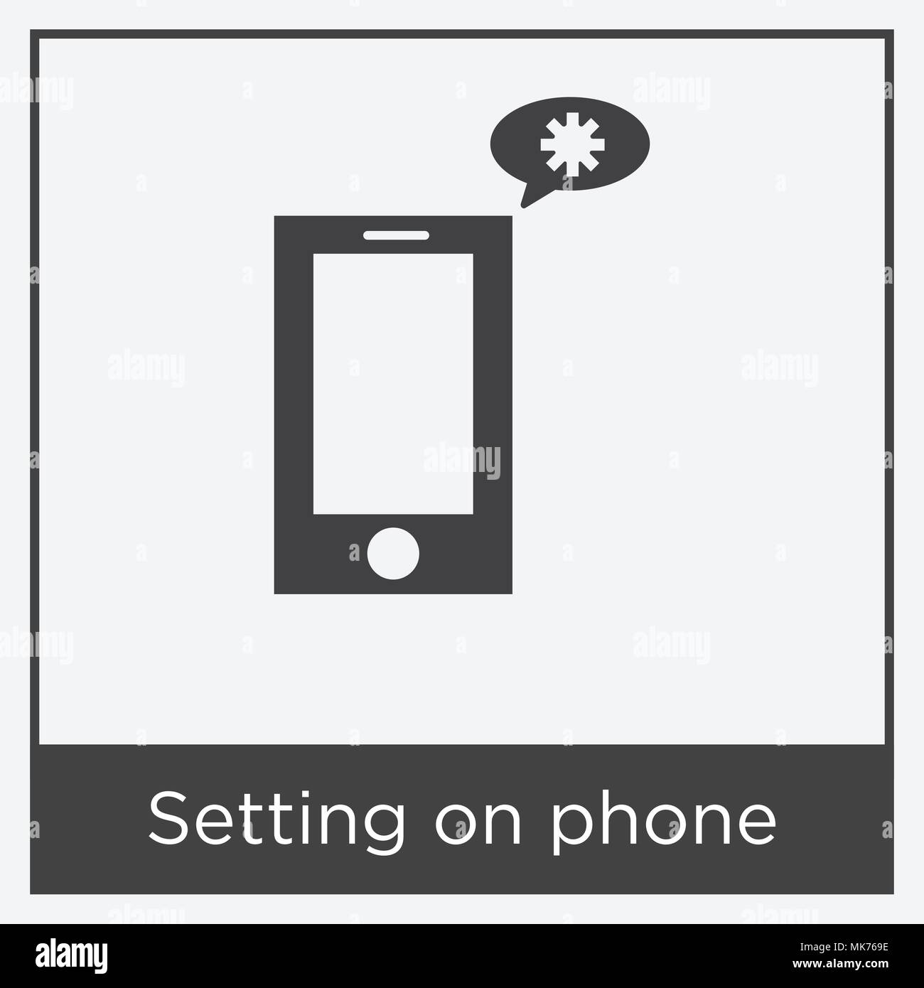 Setting on phone icon isolated on white background with gray frame ...