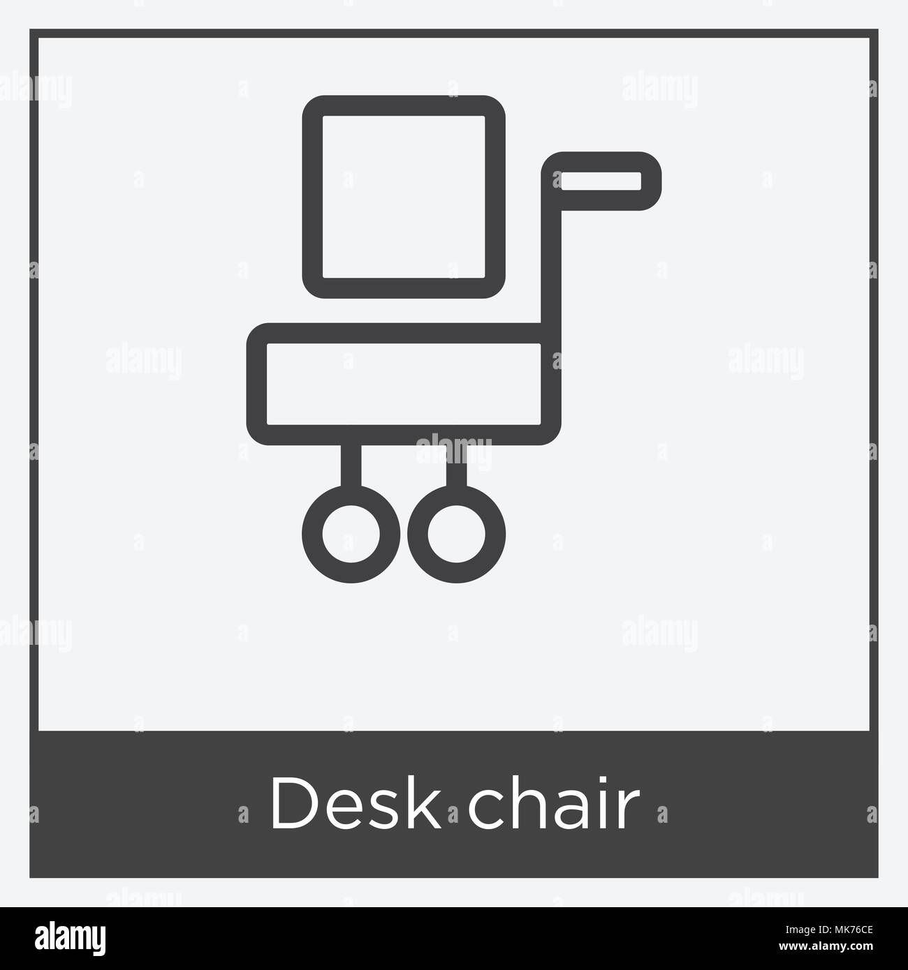 Desk chair icon isolated on white background with gray frame, sign and ...