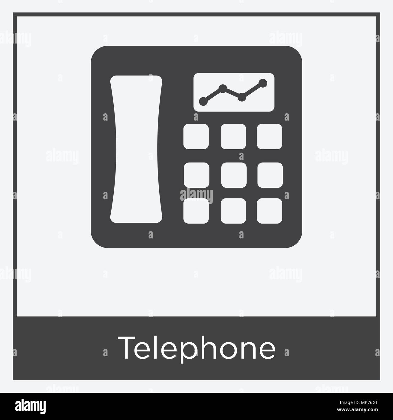 Telephone icon isolated on white background with gray frame, sign and ...