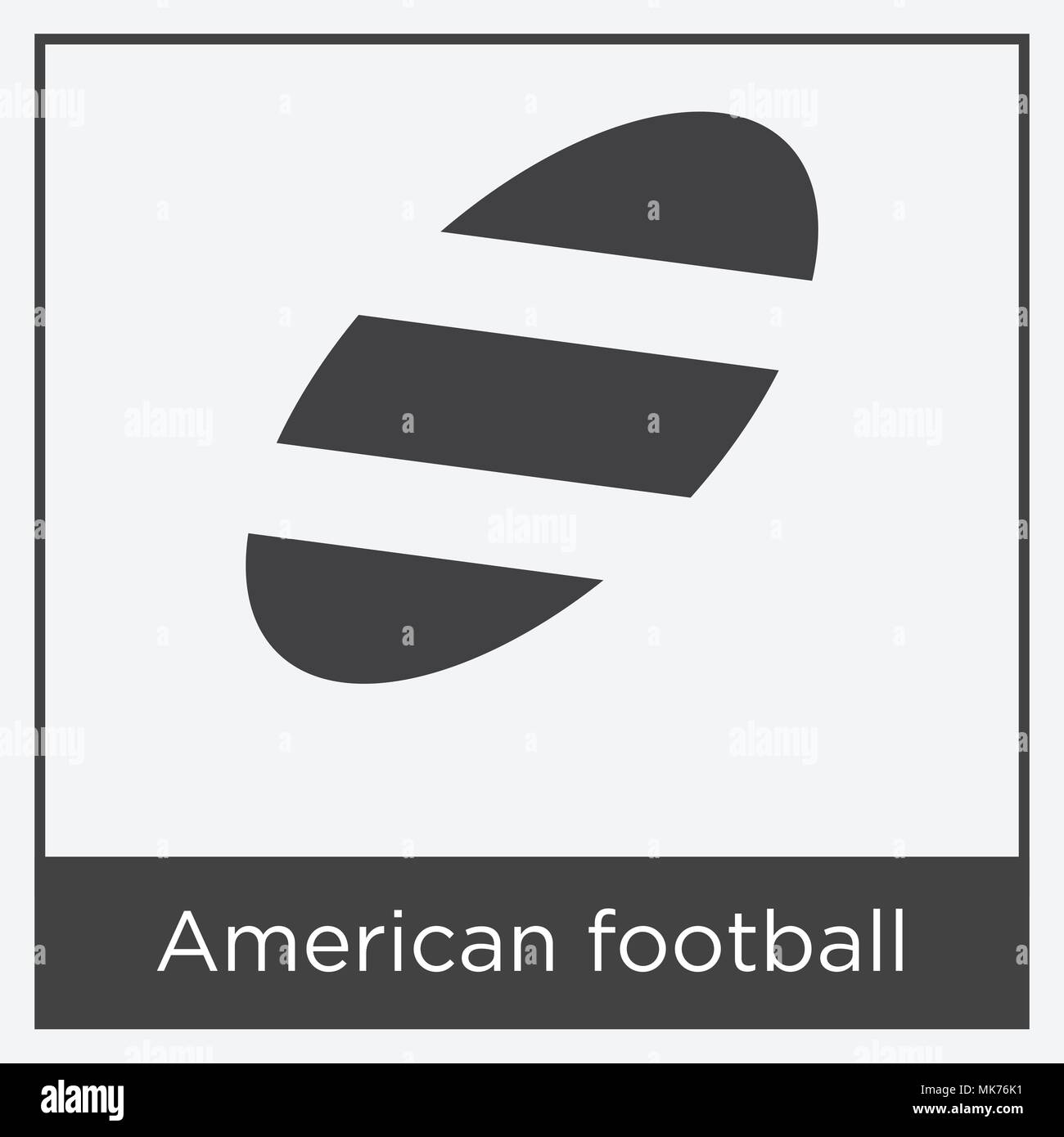 American football icon isolated on white background with gray frame ...