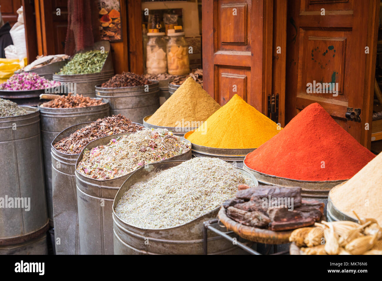 Selection of spices on a traditional Moroccan market (souk) in ...