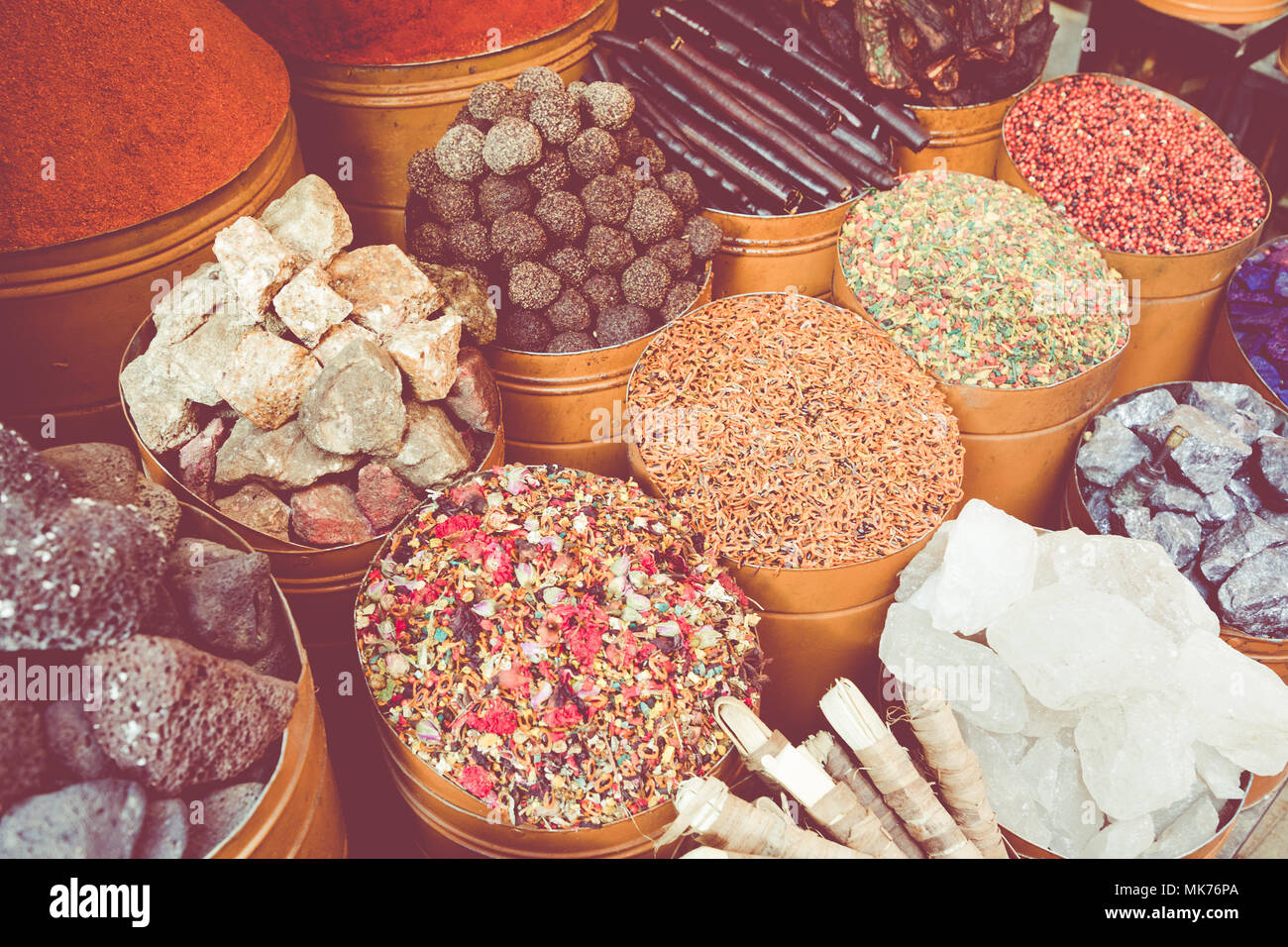 Selection of spices on a traditional Moroccan market (souk) in ...