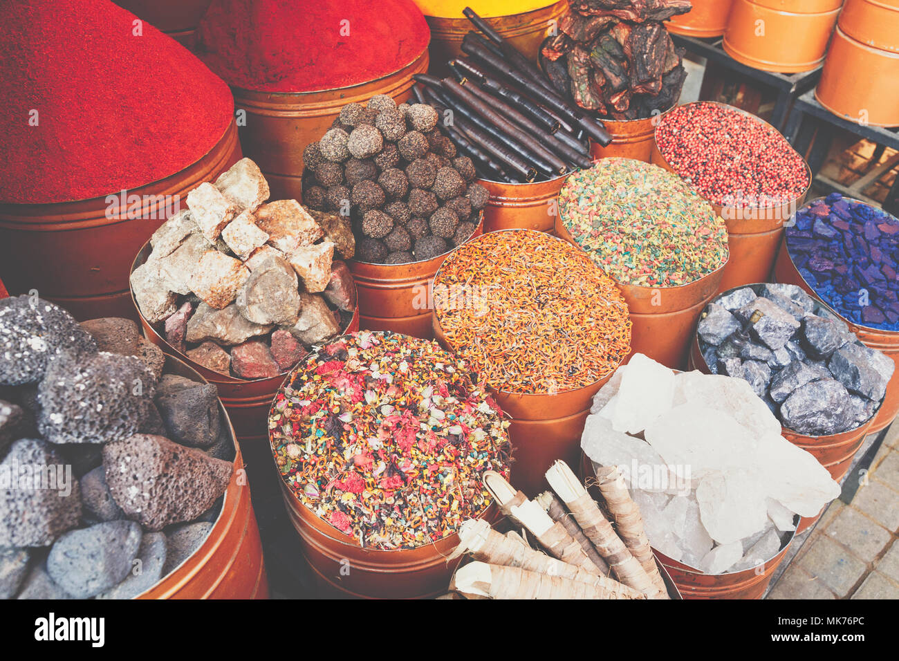 Selection of spices on a traditional Moroccan market (souk) in ...