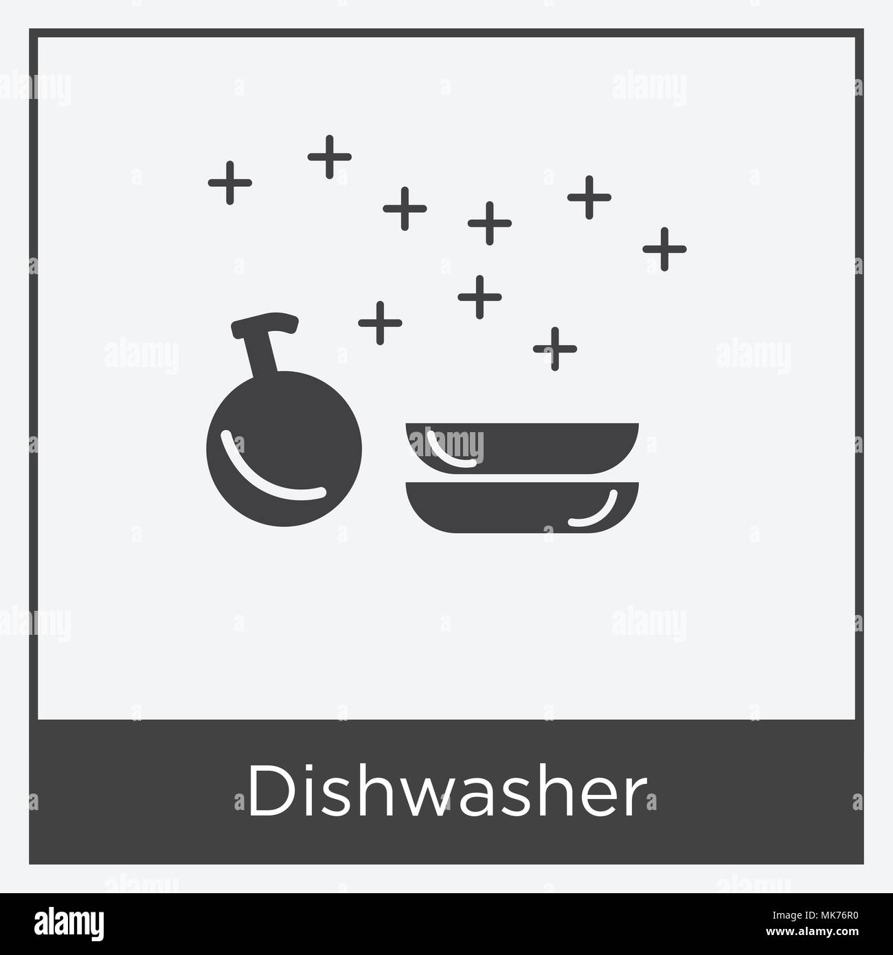 Dishwasher icon isolated on white background with gray frame, sign and ...