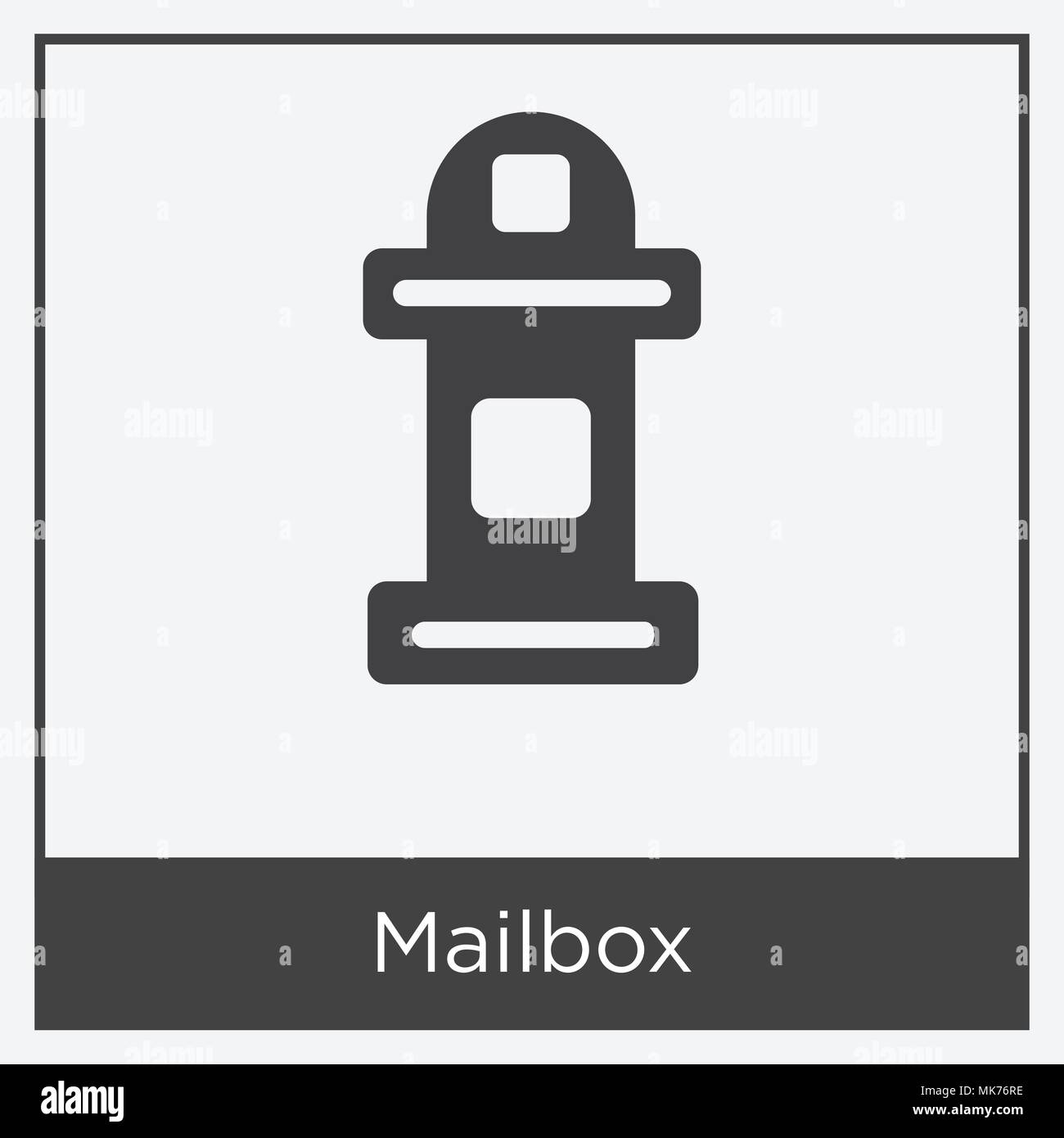 Mailbox icon isolated on white background with gray frame, sign and ...