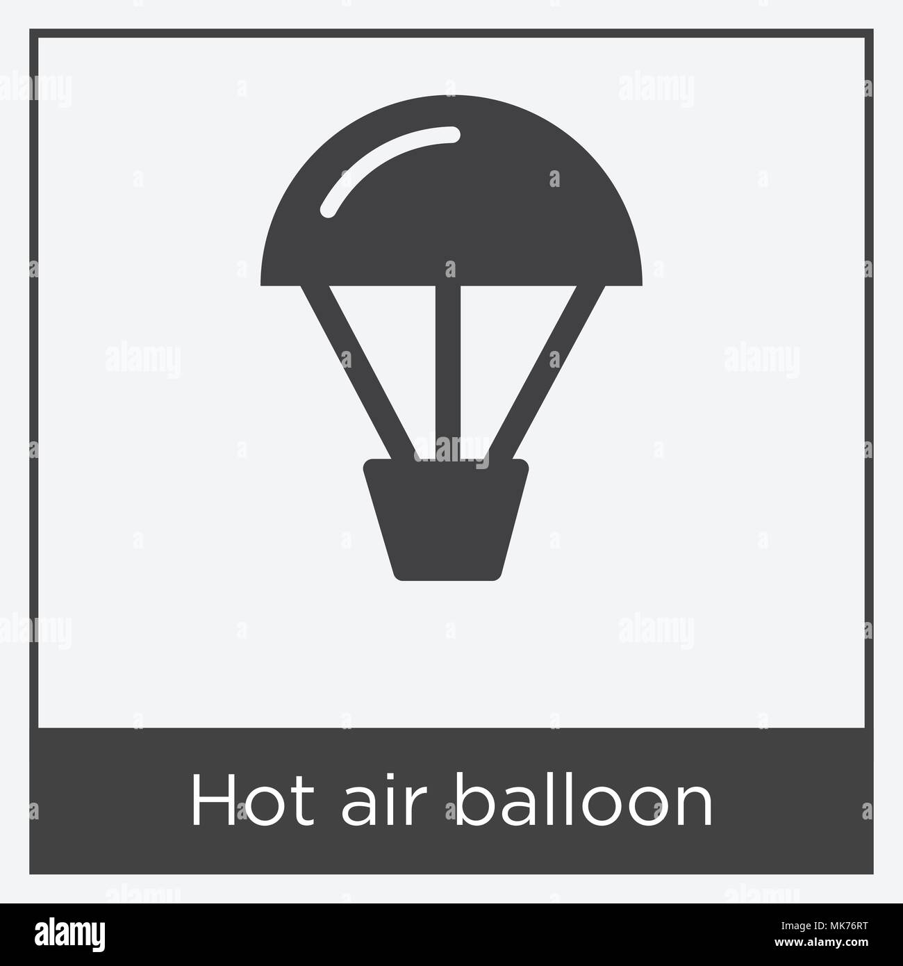 Hot air balloon icon isolated on white background with gray frame, sign ...