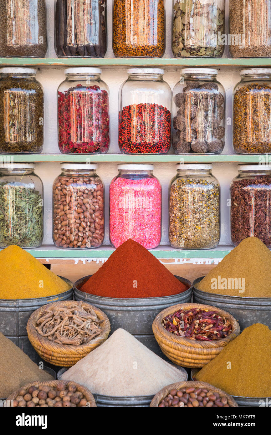 Selection of spices on a traditional Moroccan market (souk) in ...