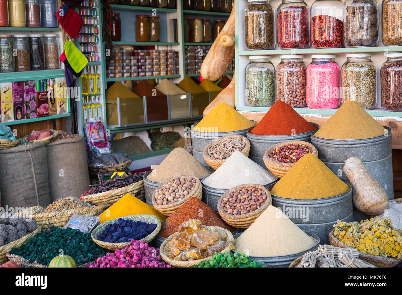 Selection of spices on a traditional Moroccan market (souk) in ...