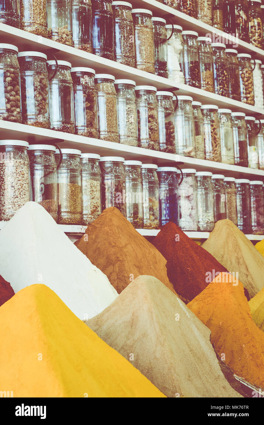 Selection of spices on a traditional Moroccan market (souk) in ...