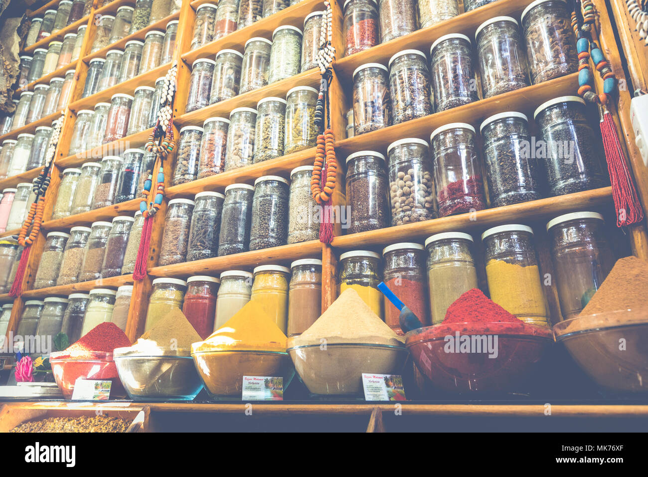 Selection of spices on a traditional Moroccan market (souk) in ...