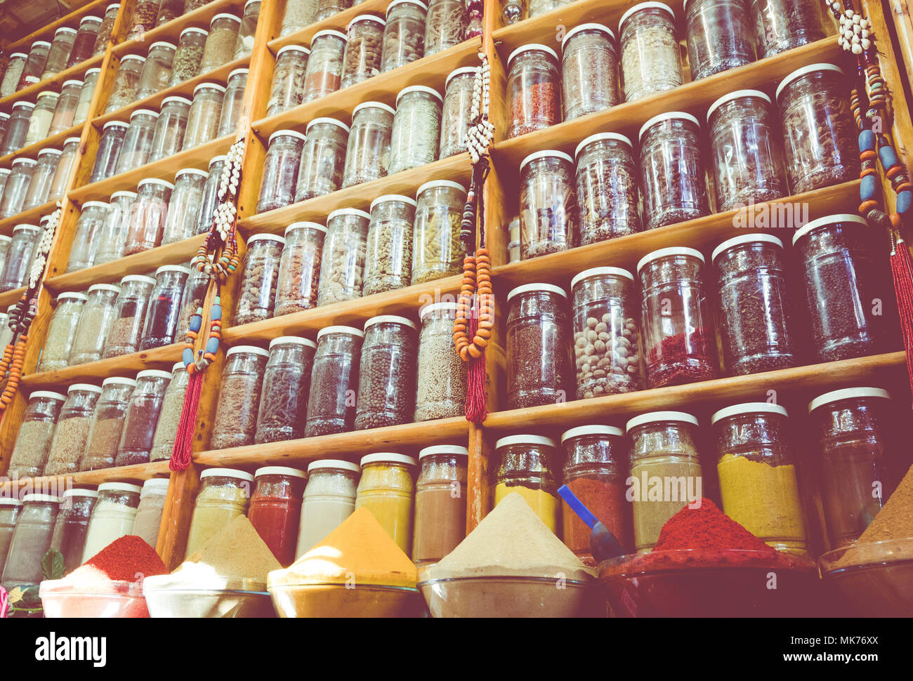 Selection of spices on a traditional Moroccan market (souk) in ...