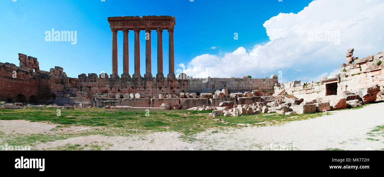Ruins of Jupiter temple and great court of Heliopolis at Baalbek, Bekaa ...