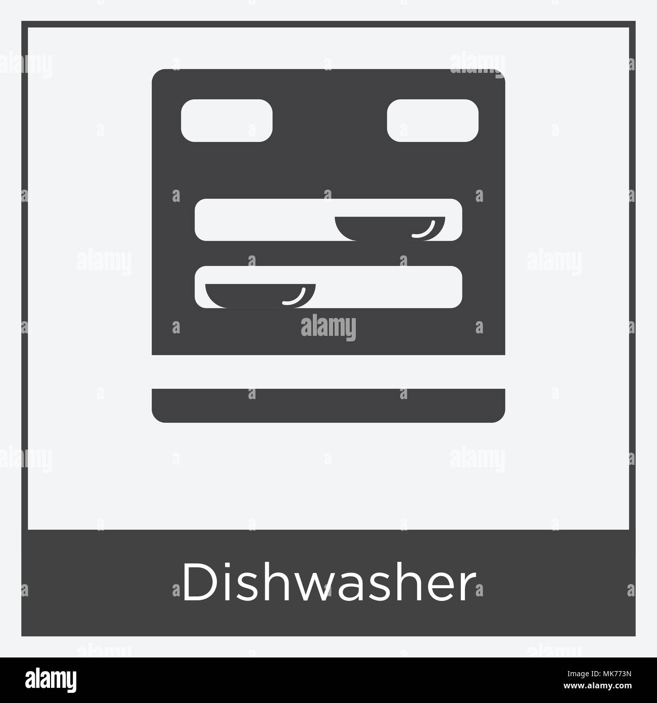 Dishwasher icon isolated on white background with gray frame, sign and ...