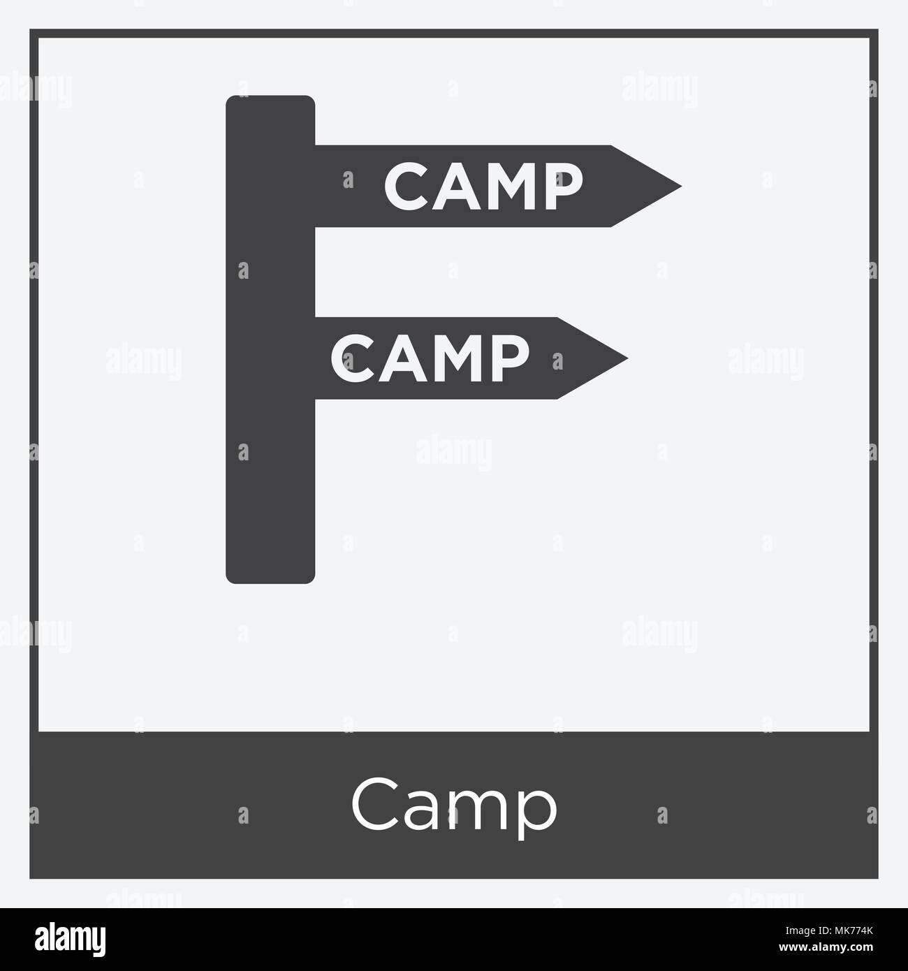 Camp icon isolated on white background with gray frame, sign and symbol ...