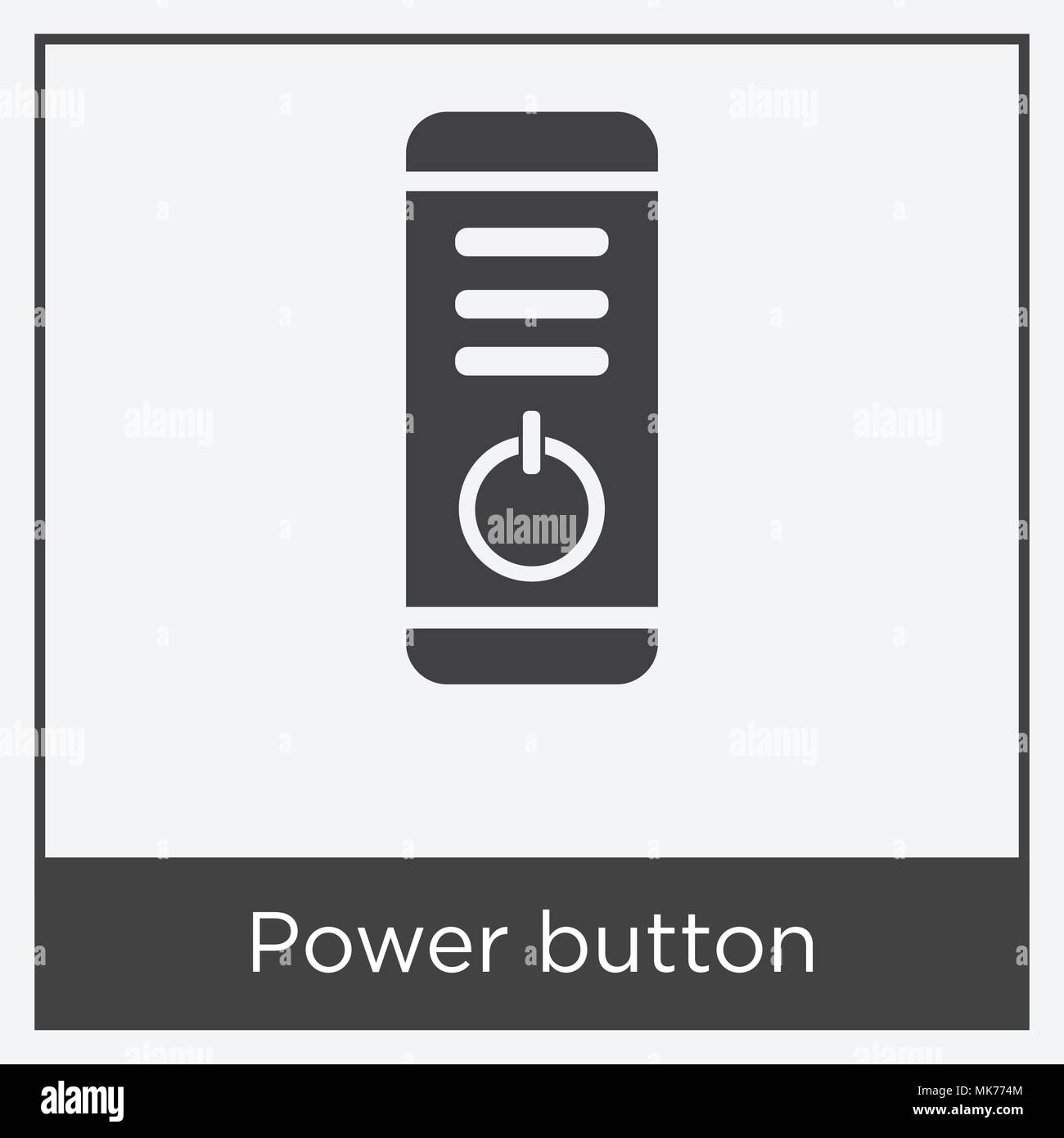 Power button icon isolated on white background with gray frame, sign ...