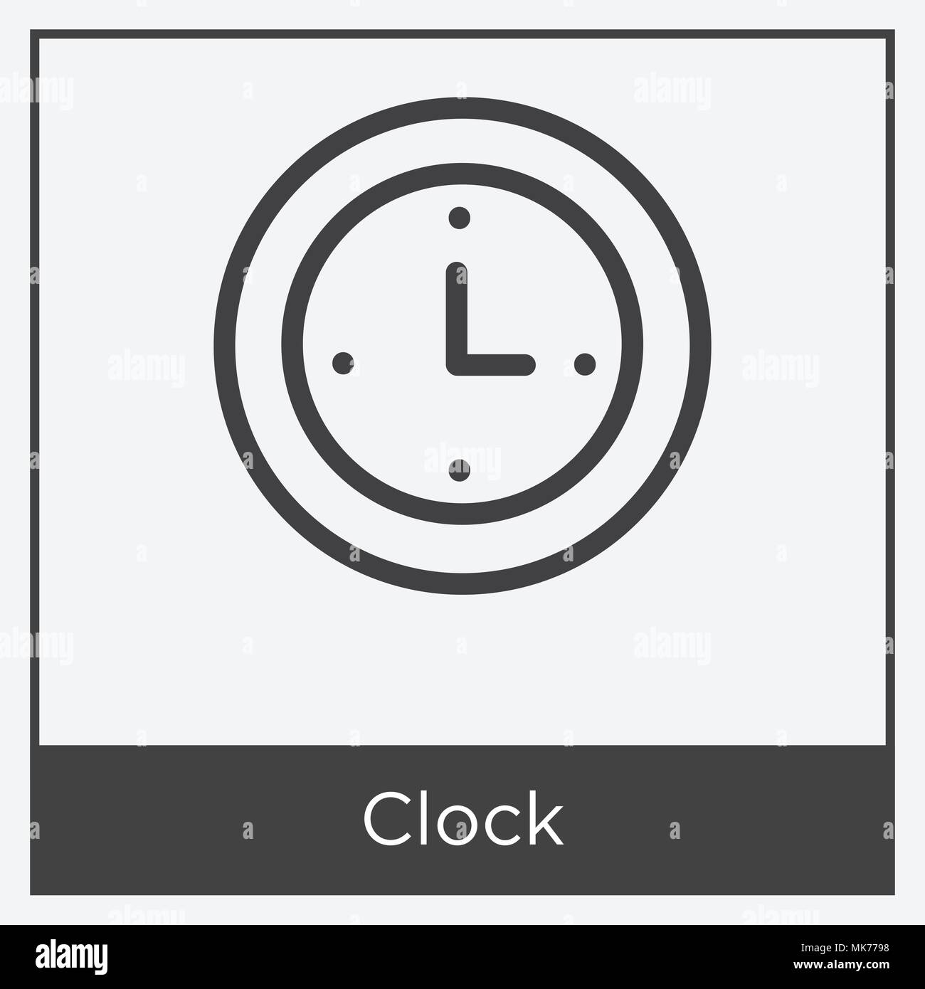 Clock icon isolated on white background with gray frame, sign and ...