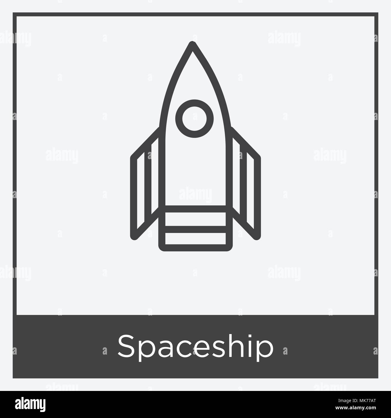 Spaceship icon isolated on white background with gray frame, sign and ...