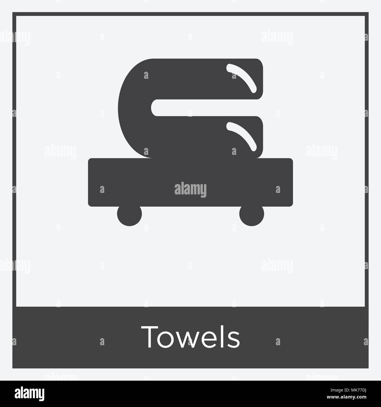 Towels icon isolated on white background with gray frame, sign and ...
