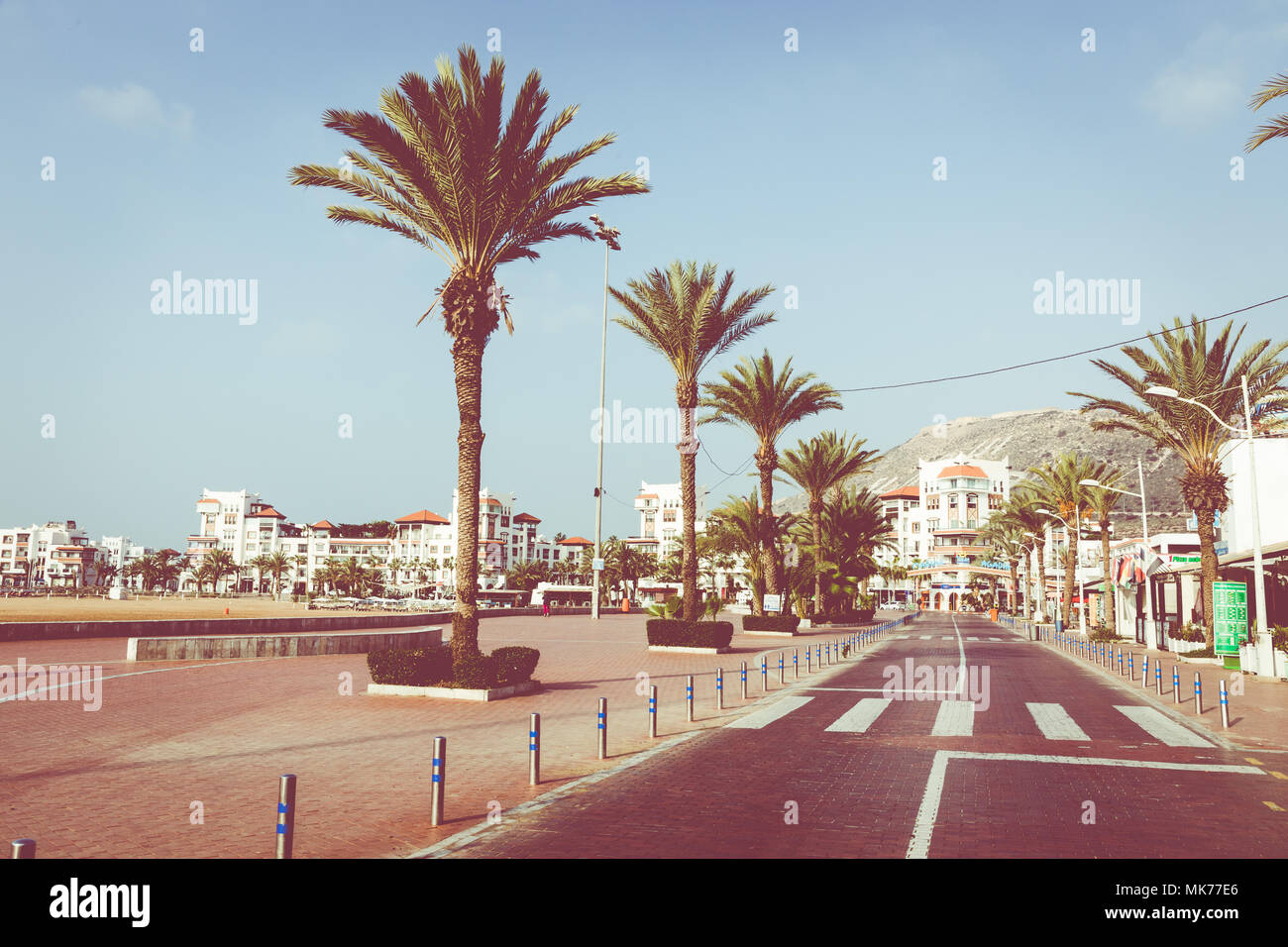 AGADIR, MOROCCO - DECEMBER 15, 2017 :Agadir seafront promenade, is a ...