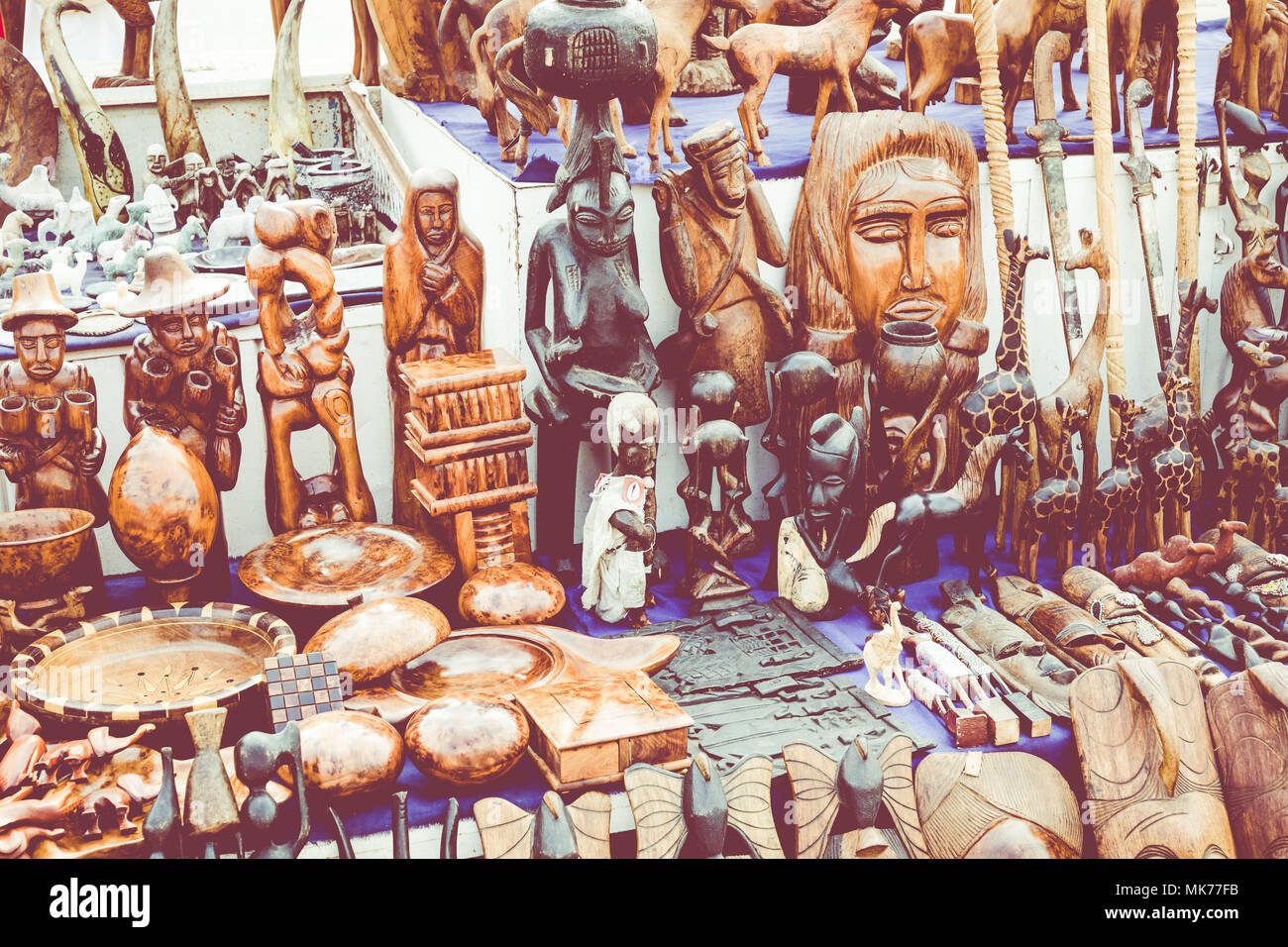 African masks, Morocco. Gift shop in Agadir Stock Photo - Alamy