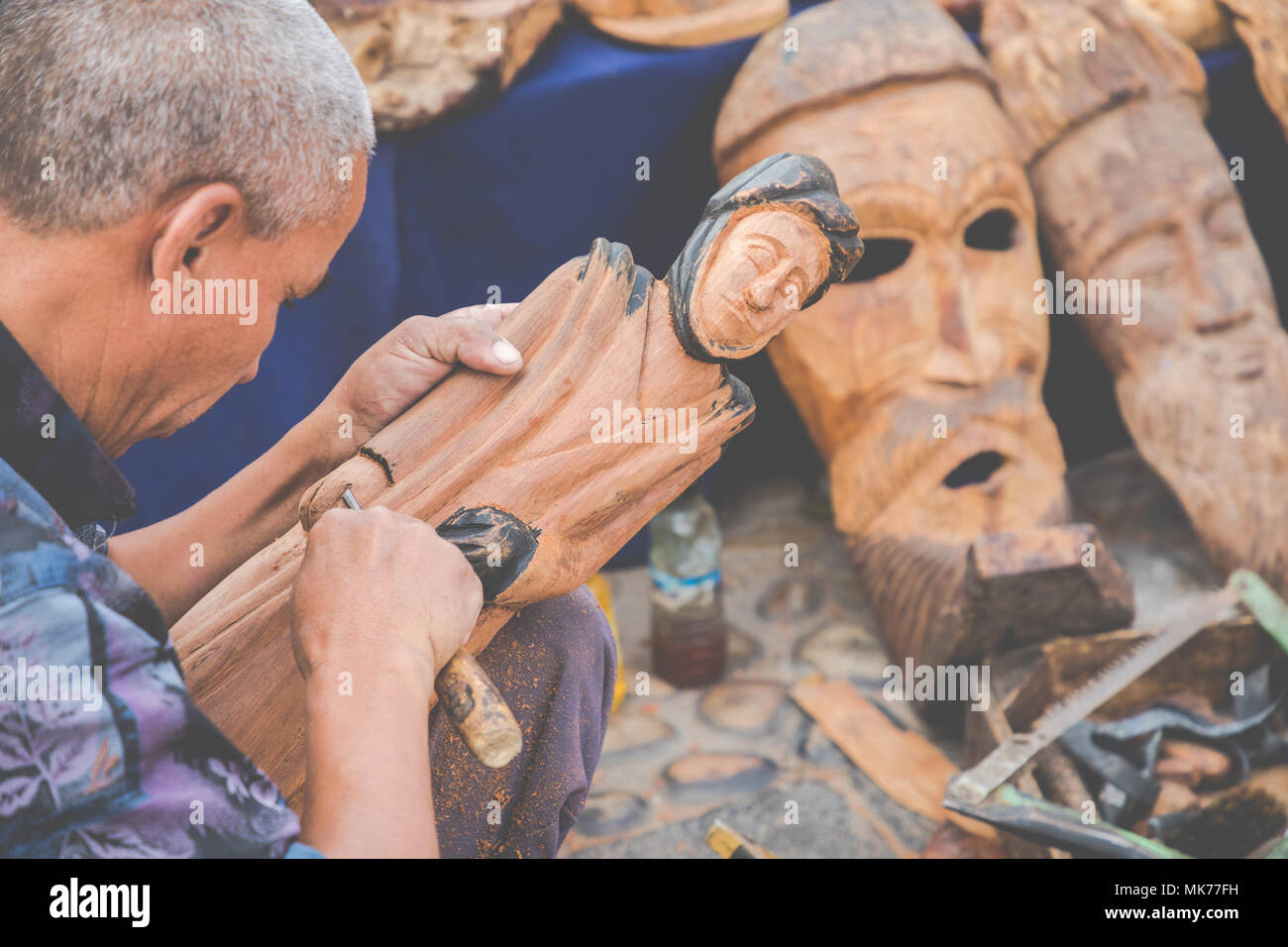 AGADIR, MOROCCO - DECEMBER 15, 2017 :African masks, Morocco. Gift shop ...