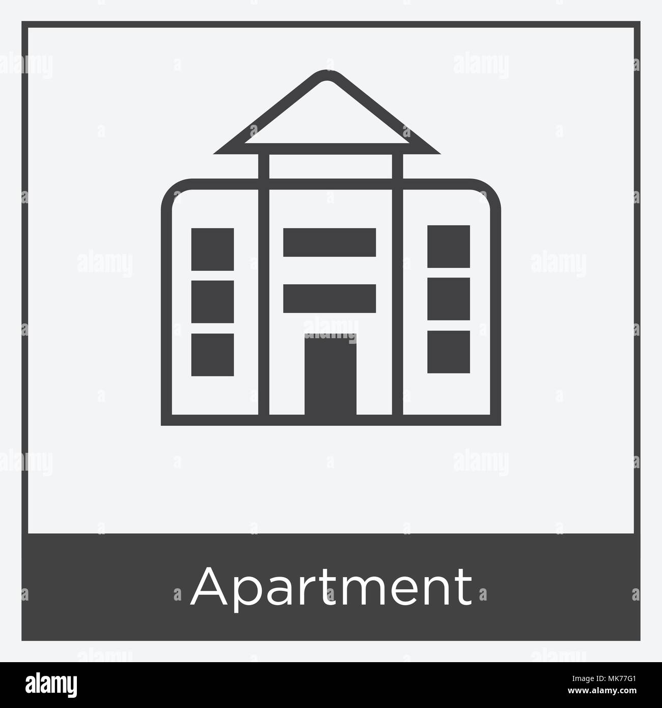 Apartment icon isolated on white background with gray frame, sign and ...