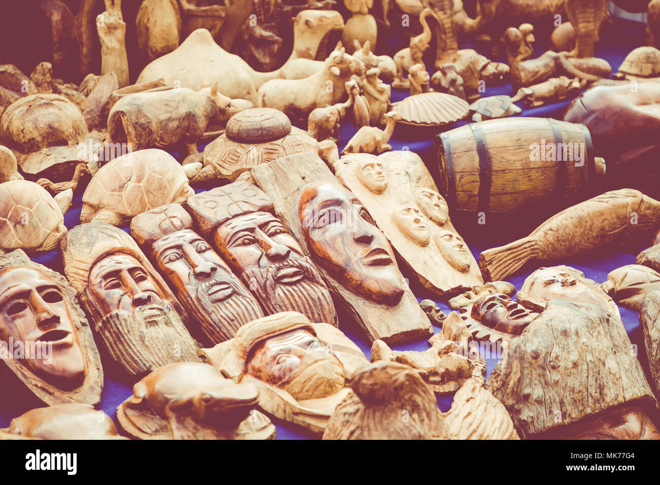 African masks, Morocco. Gift shop in Agadir Stock Photo - Alamy