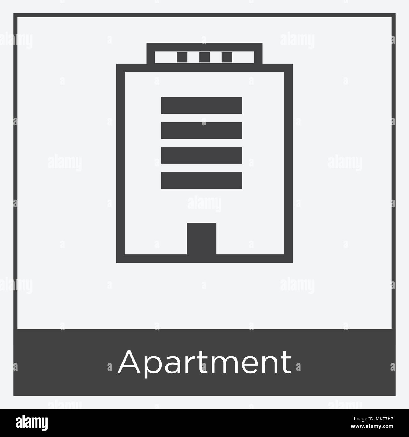 Apartment icon isolated on white background with gray frame, sign and ...