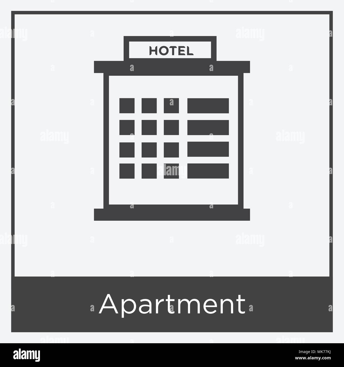 Apartment icon isolated on white background with gray frame, sign and ...