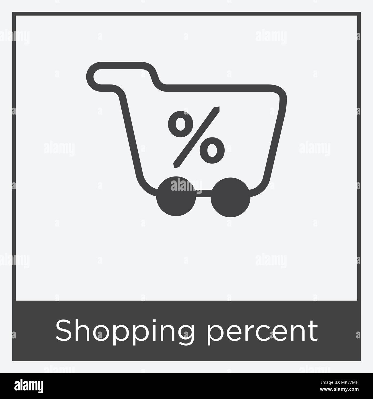 Shopping percent icon isolated on white background with gray frame ...
