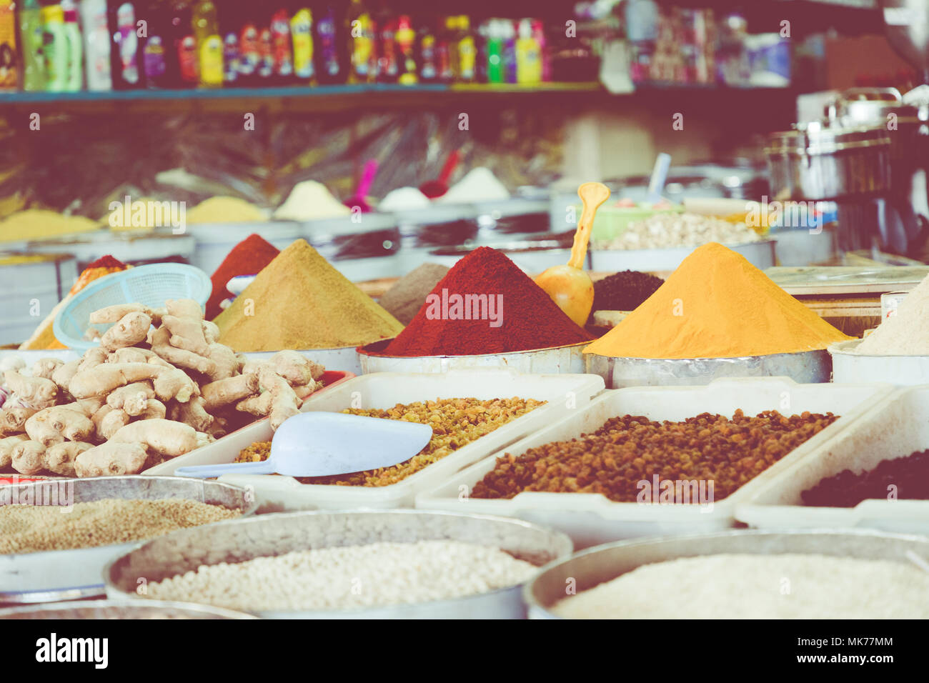 Selection of spices on a traditional Moroccan market (souk) in ...