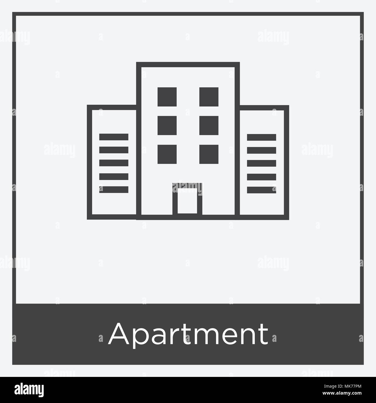 Apartment icon isolated on white background with gray frame, sign and ...