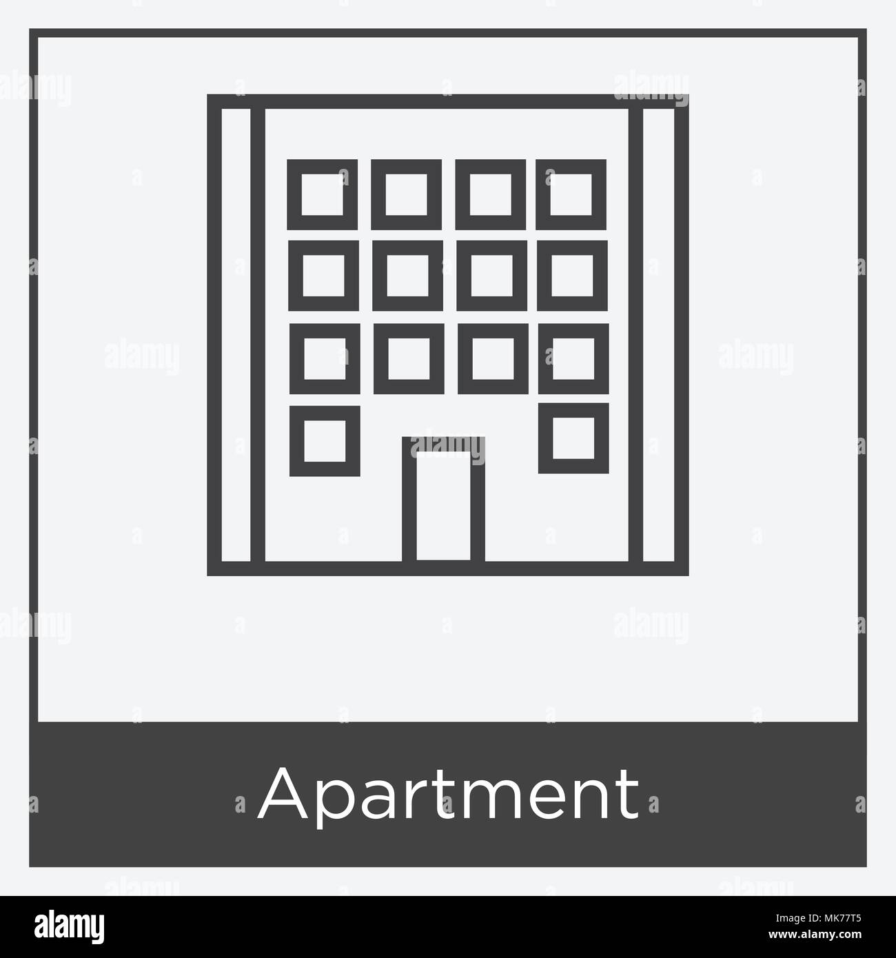 Apartment icon isolated on white background with gray frame, sign and ...