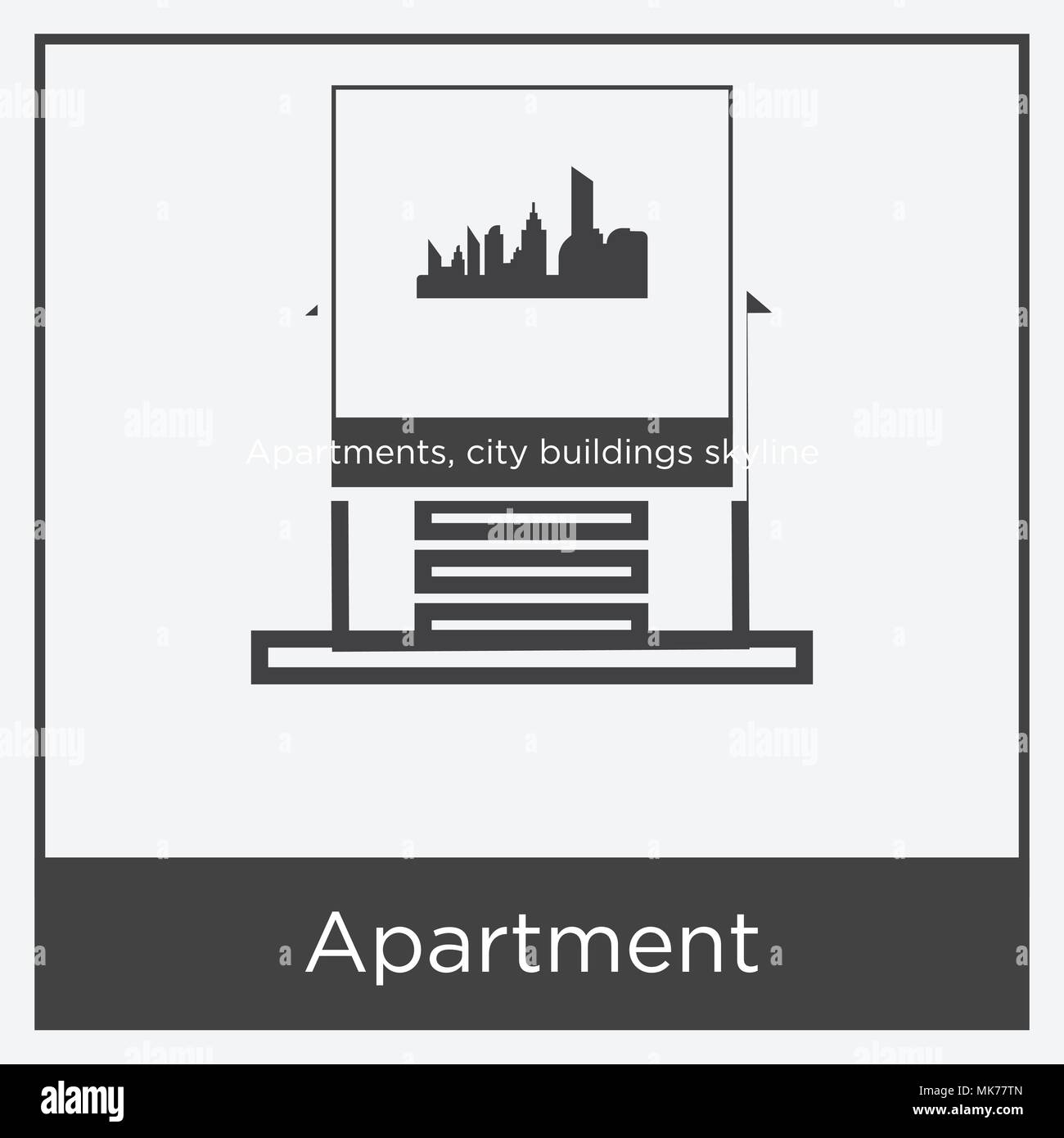 Apartment icon isolated on white background with gray frame, sign and ...