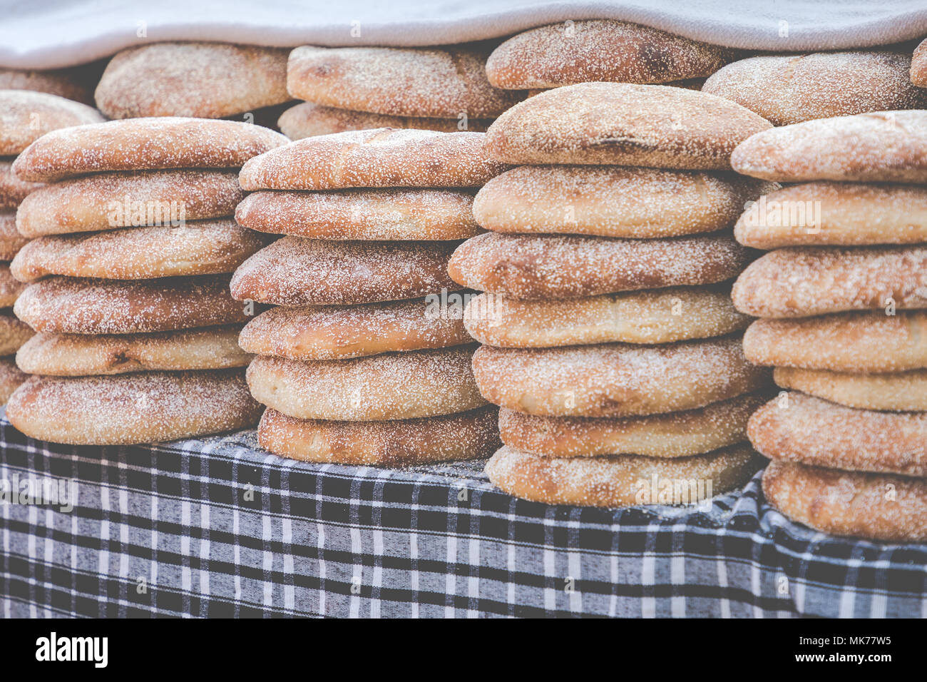 Typical traditional Moroccan bread on street food stall, Marrakesh ...