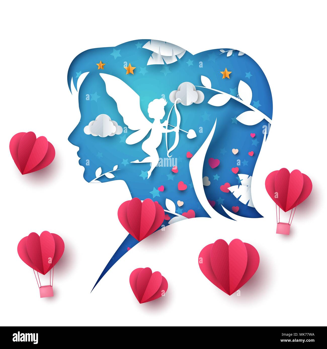Love illustration. Paper angel and girl Stock Vector Image & Art - Alamy