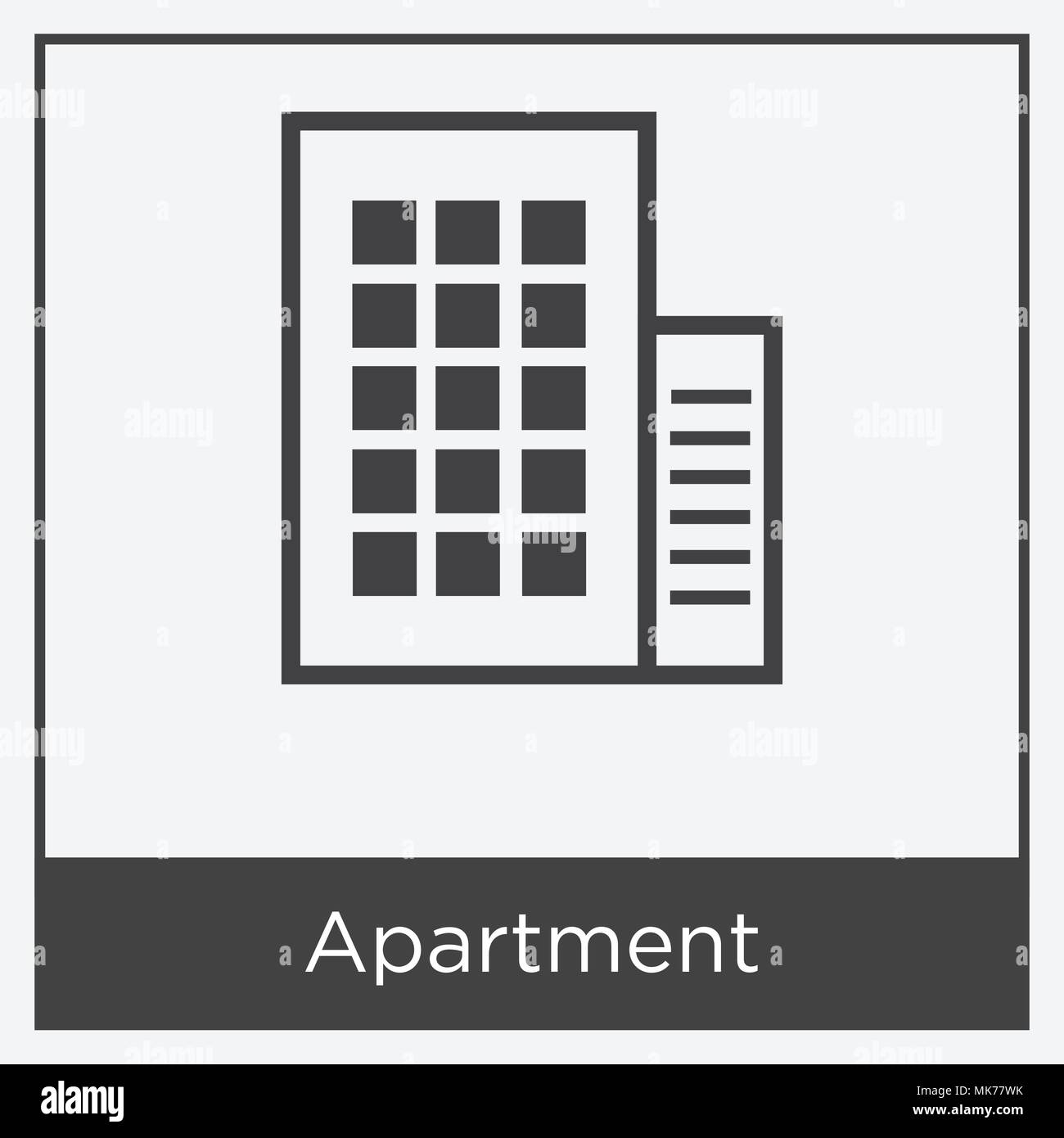 Apartment icon isolated on white background with gray frame, sign and ...