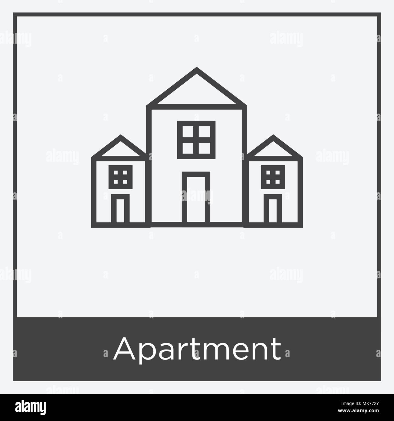 Apartment icon isolated on white background with gray frame, sign and ...
