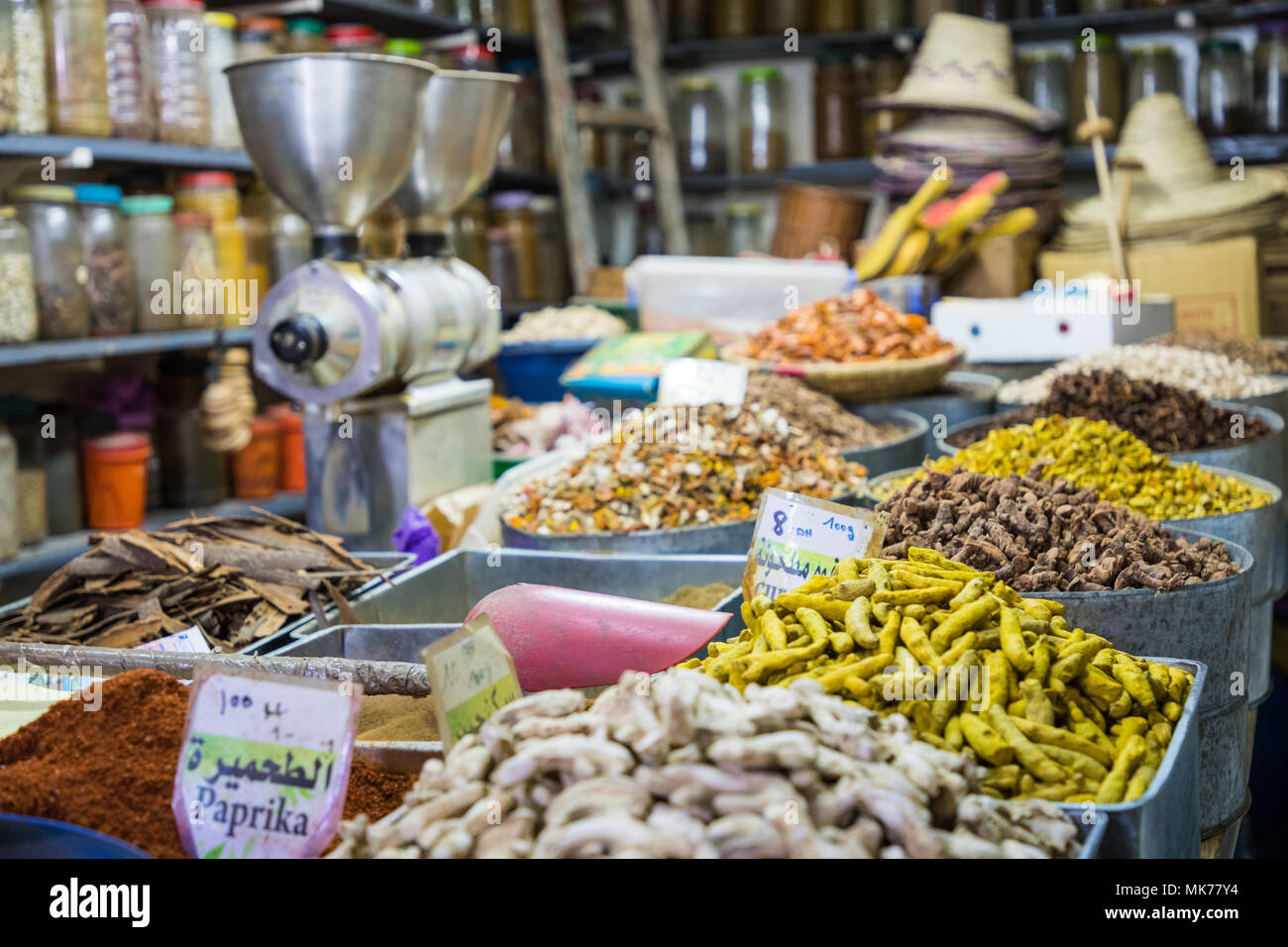 Selection of spices on a traditional Moroccan market (souk) in ...