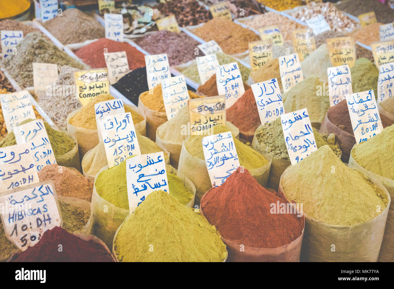 Selection of spices on a traditional Moroccan market (souk) in ...